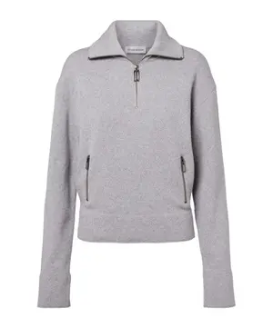 Victoria Beckham Wool And Cashmere Half-zip Sweater - Gray