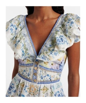 Camilla Embellished Floral Linen Minidress - No