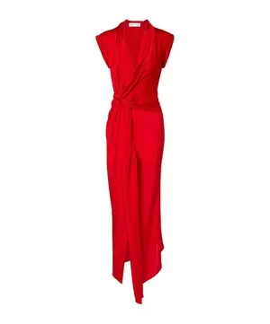 Victoria Beckham Gathered Silk-trimmed Jersey Maxi Dress - Red