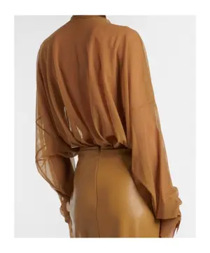 Norma Kamali Sheer Tie-neck Mesh Bodysuit