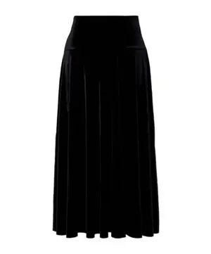 Norma Kamali Flared Pleated Velvet Midi Skirt - Black