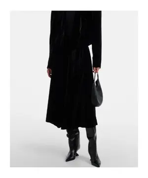 Norma Kamali Flared Pleated Velvet Midi Skirt