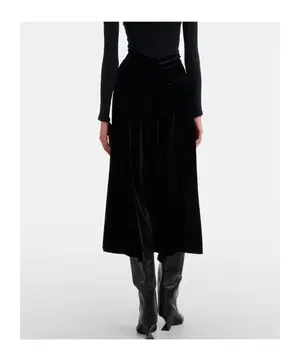 Norma Kamali Flared Pleated Velvet Midi Skirt