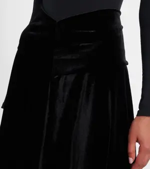Norma Kamali Flared Pleated Velvet Midi Skirt
