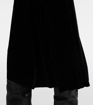 Norma Kamali Flared Pleated Velvet Midi Skirt