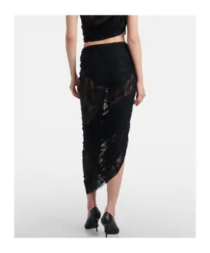 Norma Kamali Diana Asymmetric Lace Midi Skirt
