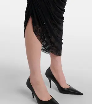Norma Kamali Diana Asymmetric Lace Midi Skirt