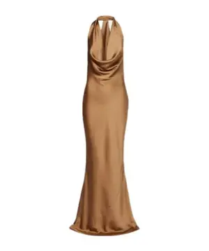 Norma Kamali Halterneck Satin Gown - Brown