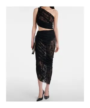 Norma Kamali Diana Asymmetric Lace Draped Top