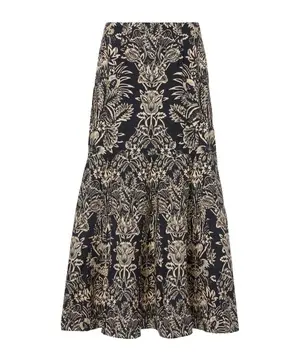 Ulla Johnson Clarisse Printed Cotton Poplin Midi Skirt - Black