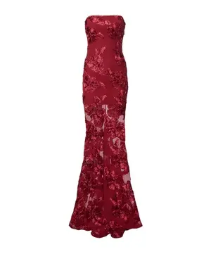 ROTATE BY BIRGER CHRISTENSEN Floral Appliqué Mesh Dress - Red