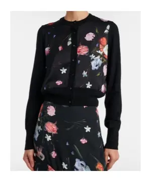 Erdem Floral Printed Cropped Wool Cardigan