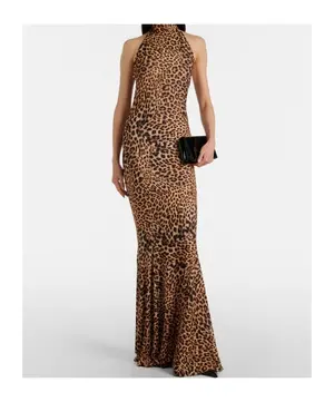 Norma Kamali Printed Turtleneck Jersey Gown