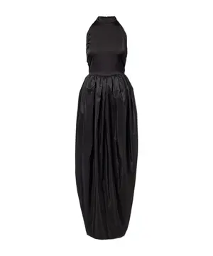 ROTATE BY BIRGER CHRISTENSEN Gathered Satin Taffeta Maxi Dress - Black