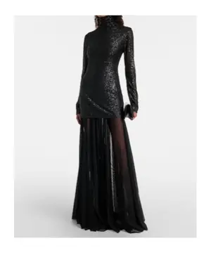 Norma Kamali Sequined Mesh Turtleneck Gown