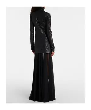 Norma Kamali Sequined Mesh Turtleneck Gown