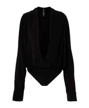Norma Kamali Draped Hooded Bodysuit - Black