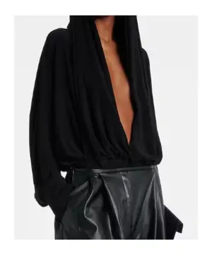 Norma Kamali Draped Hooded Bodysuit