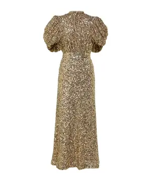 ROTATE BY BIRGER CHRISTENSEN Sequined Puff-sleeve Midi Dress - Brown
