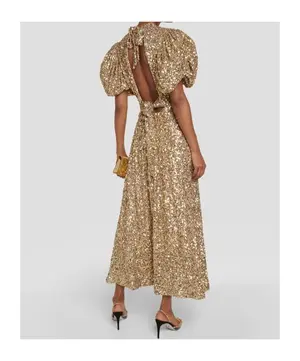 ROTATE BY BIRGER CHRISTENSEN Sequined Puff-sleeve Midi Dress