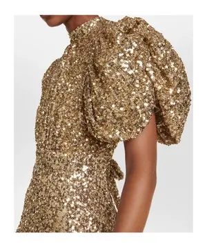 ROTATE BY BIRGER CHRISTENSEN Sequined Puff-sleeve Midi Dress