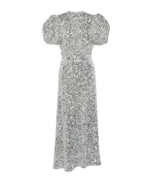 ROTATE BY BIRGER CHRISTENSEN Puff-sleeve Sequined Midi Dress - Gray