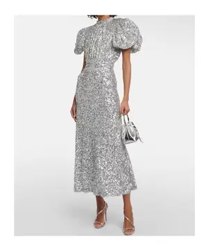 ROTATE BY BIRGER CHRISTENSEN Puff-sleeve Sequined Midi Dress