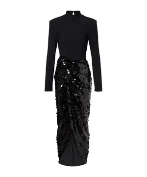 ROTATE BY BIRGER CHRISTENSEN Gathered Sequined Maxi Dress - Black