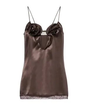 Magda Butrym Floral-appliqué Silk Satin Camisole - Brown