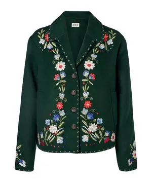 Rixo Embroidered Single-breasted Casual Jacket - Black