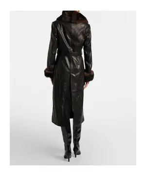 Nour Hammour Baez Shearling-trimmed Leather Coat