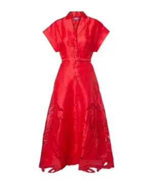 LEO Aubrey Linen-blend Canvas Midi Dress - Red