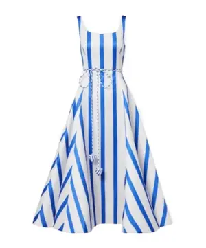 LEO Serafina Striped Satin Maxi Dress - White