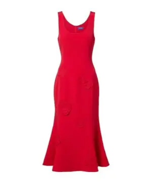 LEO Emily Floral-appliqué Midi Dress - Red