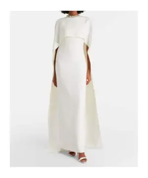 Roland Mouret Crystal-embellished Caped Crepe Gown
