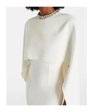 Roland Mouret Crystal-embellished Caped Crepe Gown