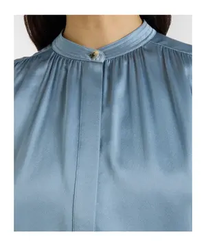 Vince Gathered Silk Satin Blouse - No