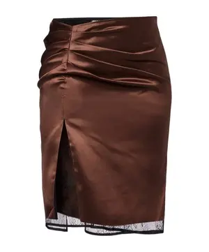 JACQUES WEI Lace-trimmed Satin Miniskirt - Brown