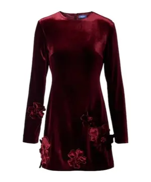 LEO Aliza Floral-appliqué Velvet Minidress - Black