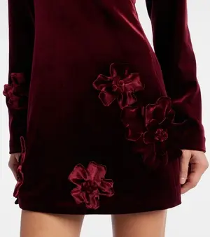 LEO Aliza Floral Appliqué Velvet Mini Dress
