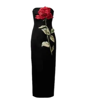 LEO Rayna Floral-appliqué Midi Dress - Black