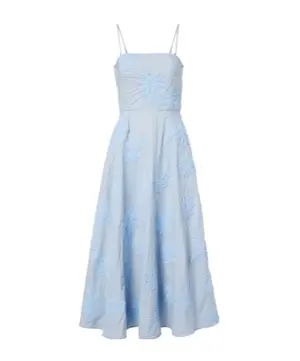 ROTATE BY BIRGER CHRISTENSEN Embroidered Floral Cotton Midi Dress - Blue