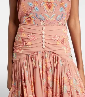 Farm Rio Embellished Floral Ruffled Maxi Skirt