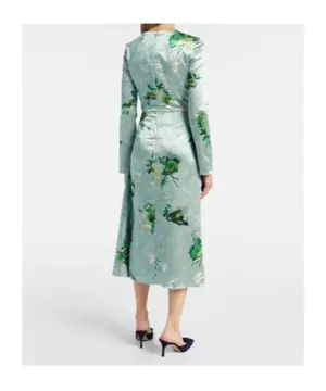 Erdem Draped Floral Satin Midi Dress