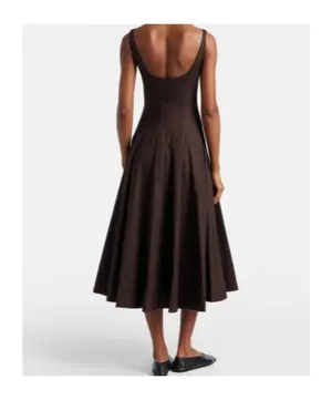 Staud Pleated Cotton Midi Dress