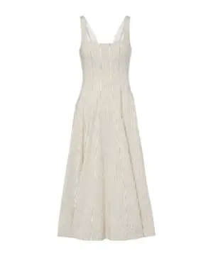 Staud Striped Pleated Cotton Midi Dress - White