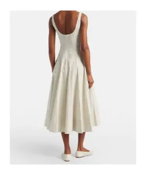 Staud Striped Pleated Cotton Midi Dress