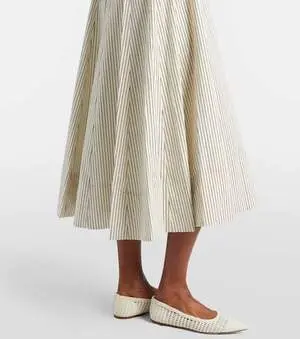 Staud Striped Pleated Cotton Midi Dress