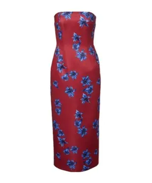 EMILIA WICKSTEAD Floral Duchess Satin Midi Dress - Red