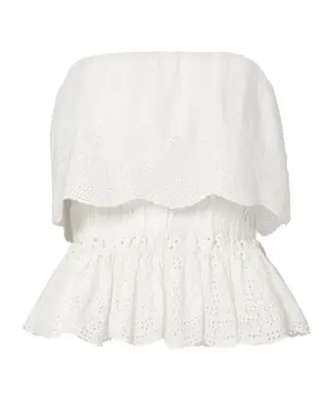 Posse Beryl Broderie Anglaise Peplum Cotton Top - White